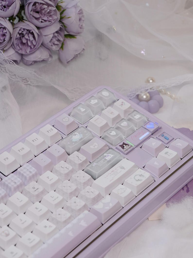 Cute Lilac Lavender Dream Keycap Set | Kawaii Pastel Plaid Artisan ...