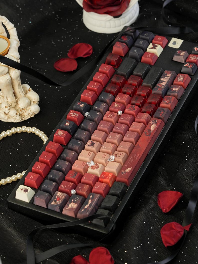Red Dark Romance Gothic Theme Keycap Set for Mechanical Keyboard | Cool ...