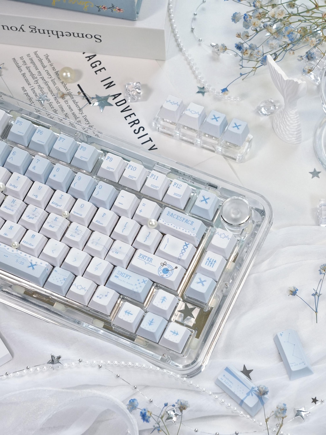 Symphony Theme Pastel Blue White Keycaps Set for Mechanical Keyboard ...