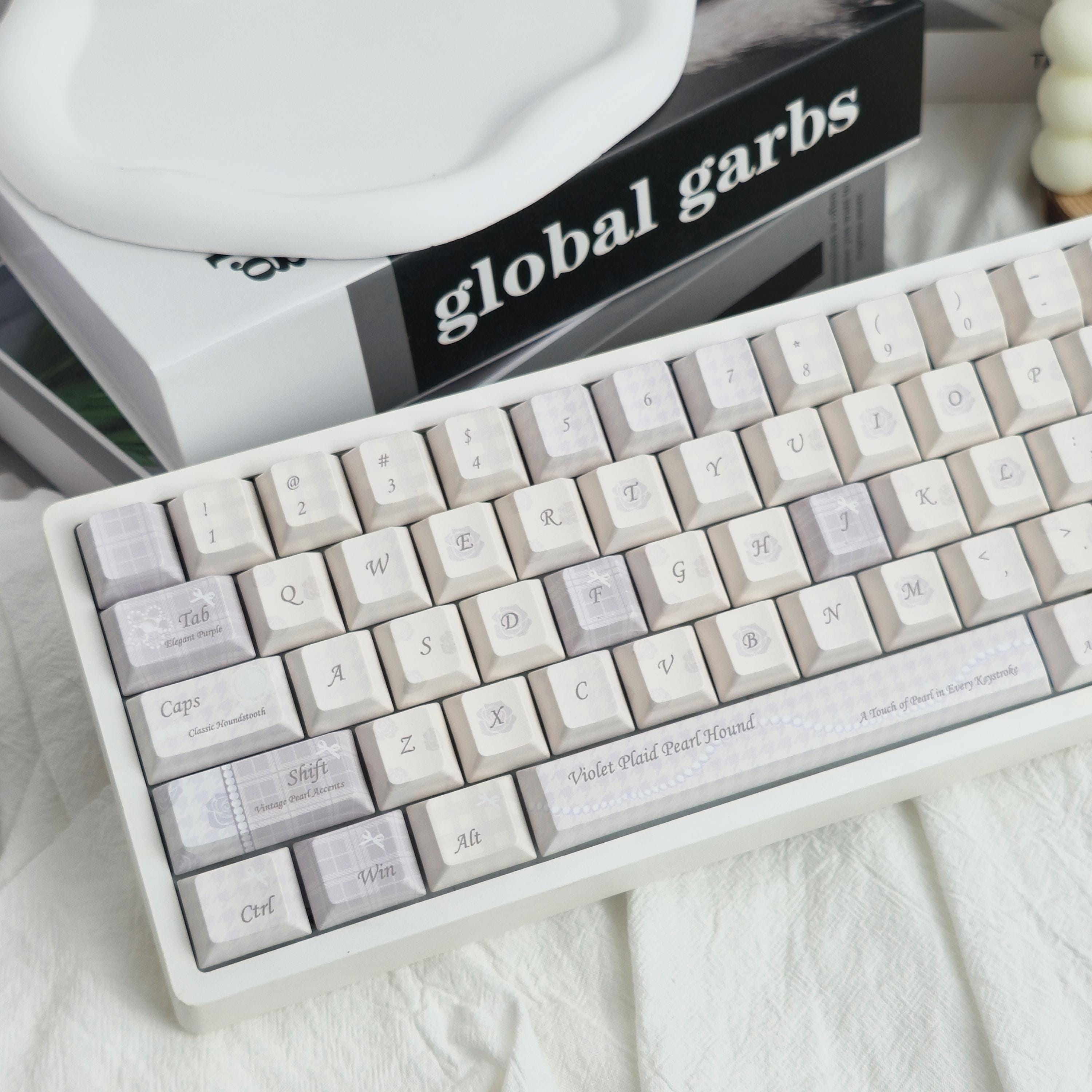 Cute Violet Plaid Theme Pastel Keycap Set for Mechanical Keyboard ...