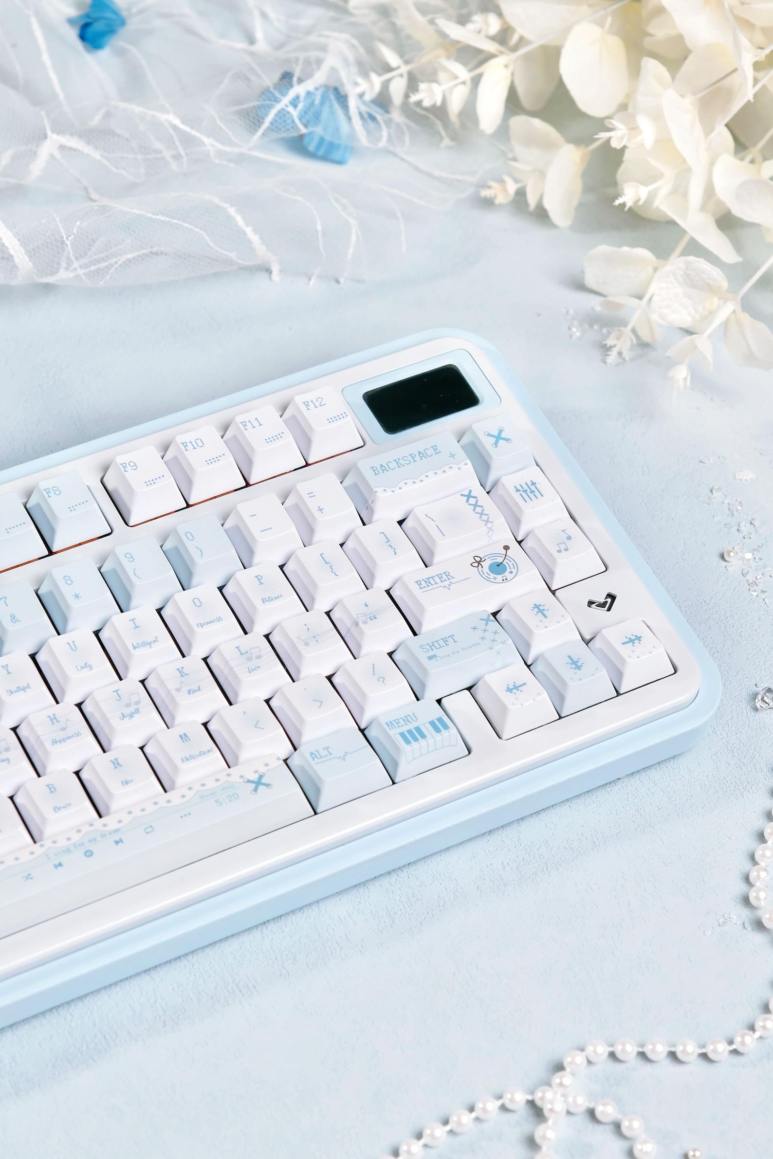 Symphony Theme Pastel Blue White Keycaps Set for Mechanical Keyboard ...