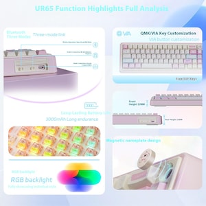Cute Blue Notebook Theme Mechanical Keyboard - Kawaii Tri-mode RGB 65% ...