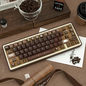 Cute Brown Coder & Coffee Theme Keycap Set for Mechanical Keyboard ...