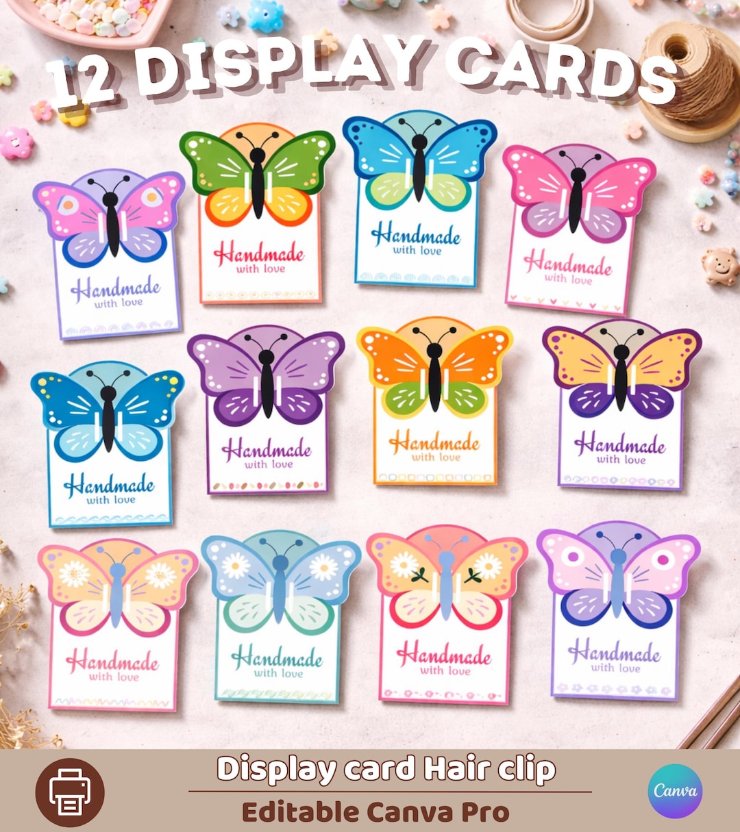 Butterfly Hair Clip Display Card Template | 12 Colorful Variations ...