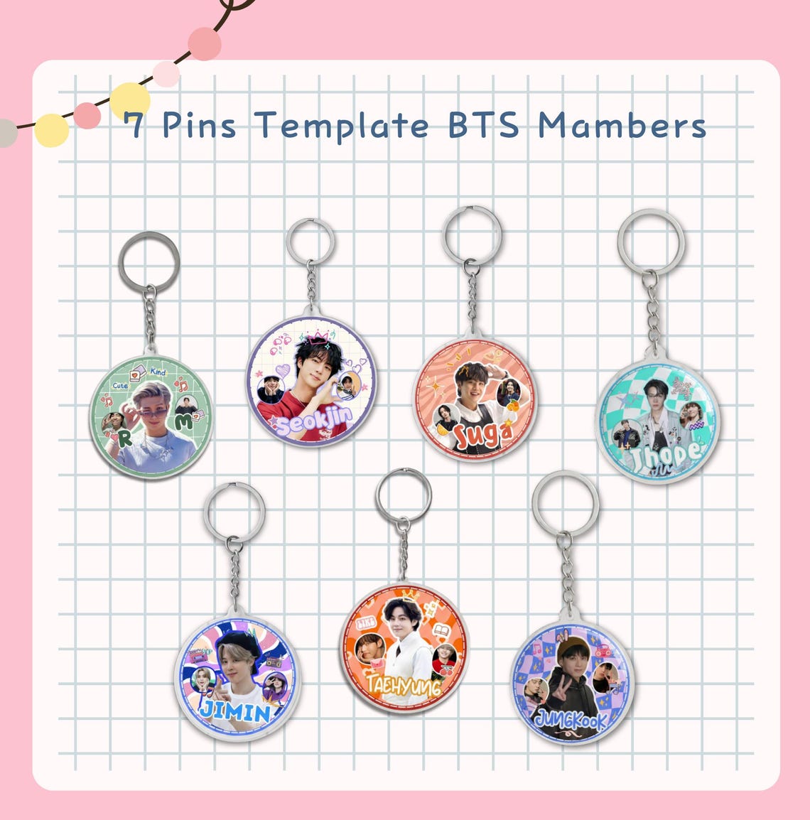 Editable BTS 7 Pins and Packaging Templates | Canva Pro Digital ...