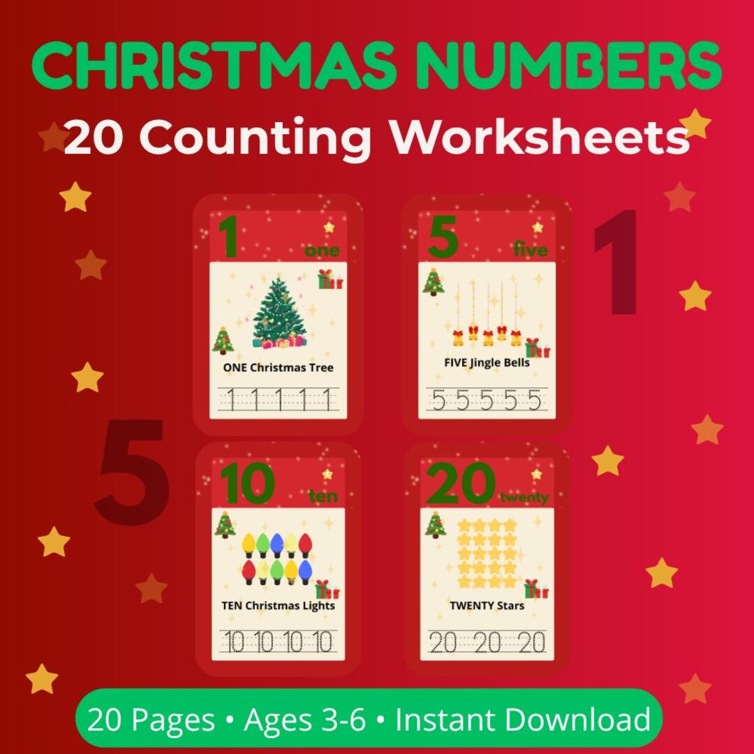 Christmas Number Tracing Worksheets 1-20 | Preschool Math | Printable ...