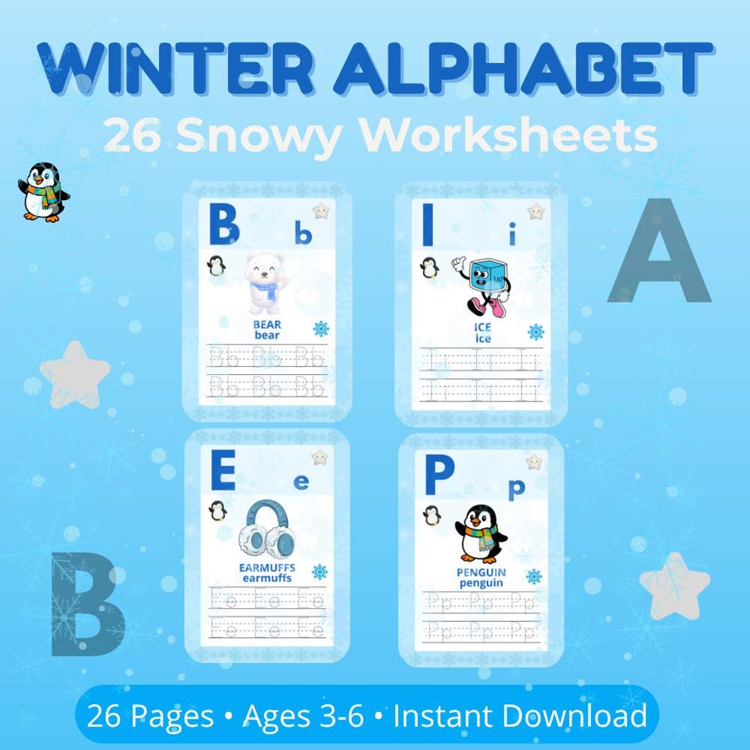 Winter Alphabet Tracing Worksheets A-Z | Preschool Learning | Printable ...
