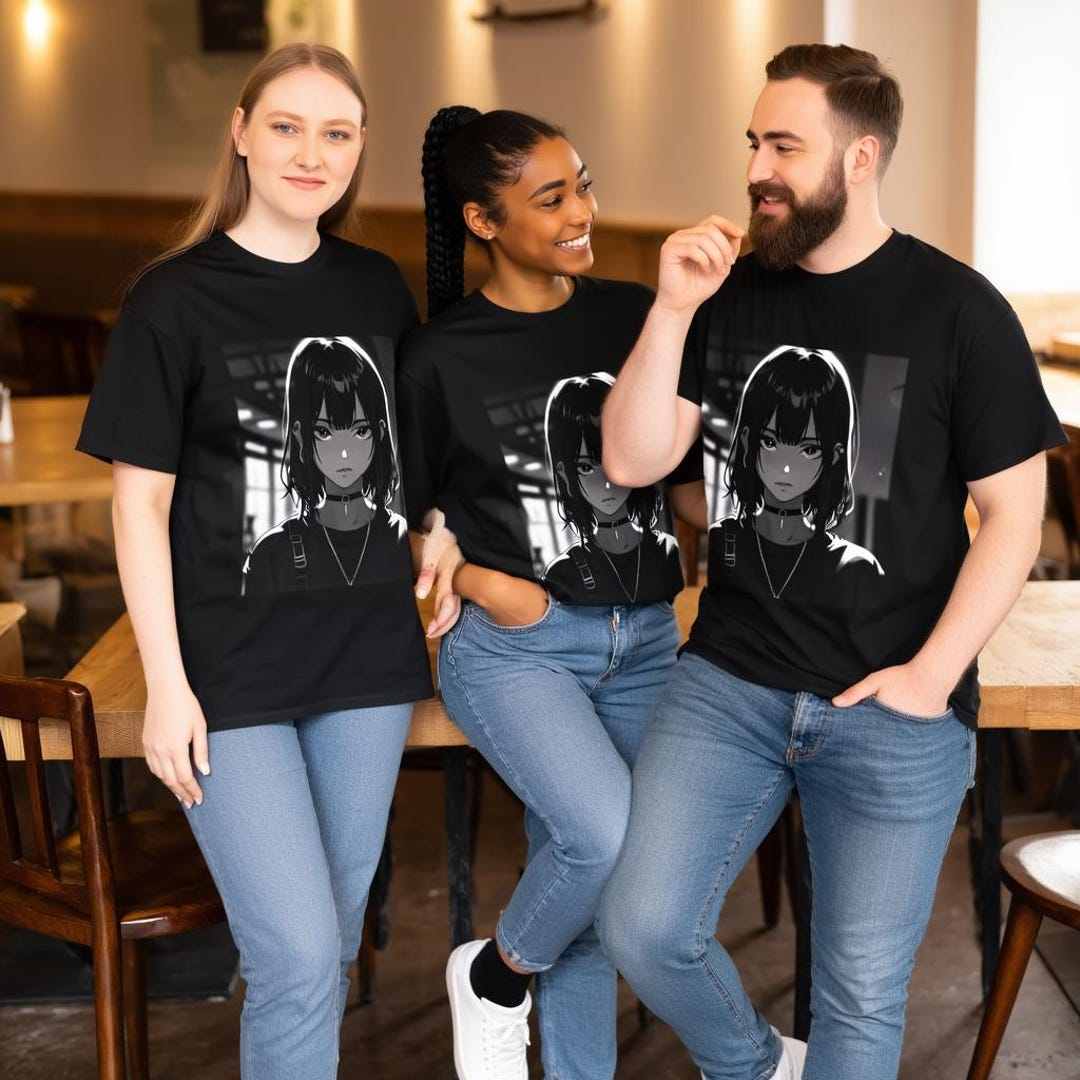 Dark Anime Girl Minimalist Statement Tee | Black & White Anime ...