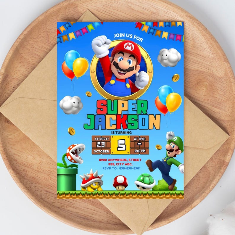 Super Mario Birthday Invitation, Editable Super Mario, Printable ...