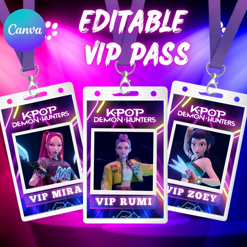 Demon Hunter VIP Pass, Huntrix ID Badge Printable Kpop Vip Card, Party ...