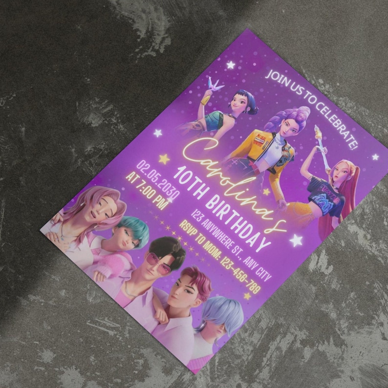 Kpop Demon Hunter Birthday Invitation | Editable Canva Template | Kpop ...