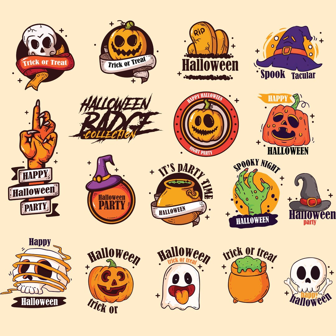 Cute Halloween Clipart, Illustration Vector, Ghost, Pumpkin, Cat ...