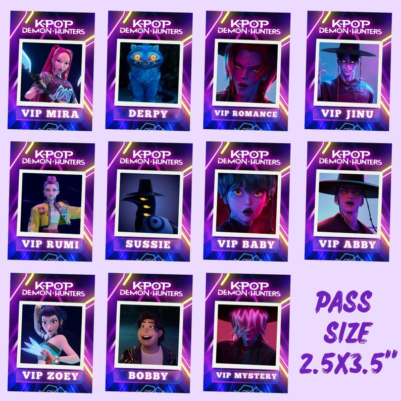 Kpop Huntrix VIP Pass Set, Rumi, Zoey & Mira Kpop Demon Hunters ID ...