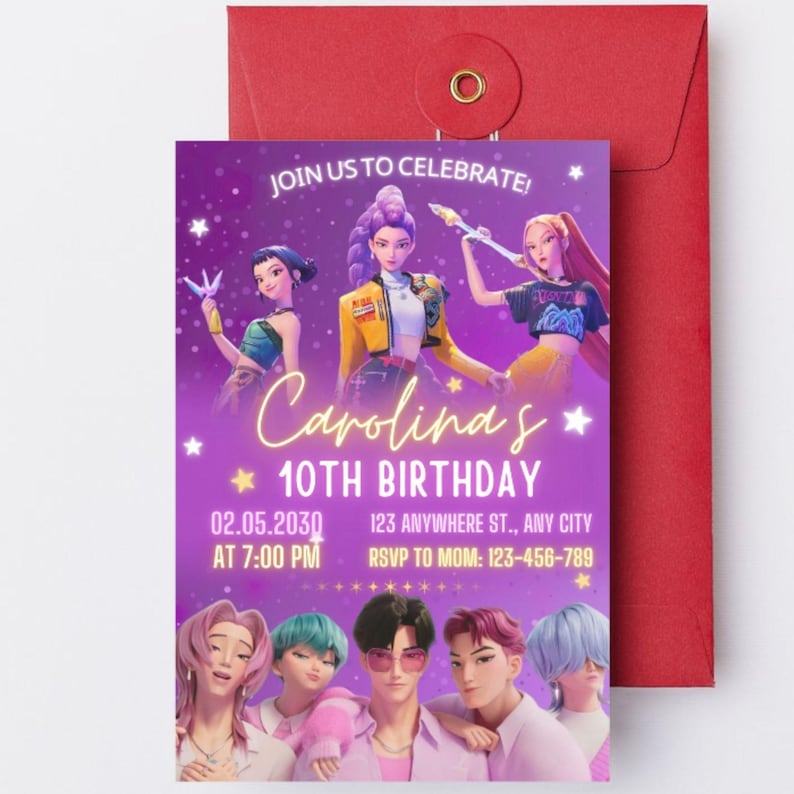 Kpop Demon Hunter Birthday Invitation | Editable Canva Template | Kpop ...