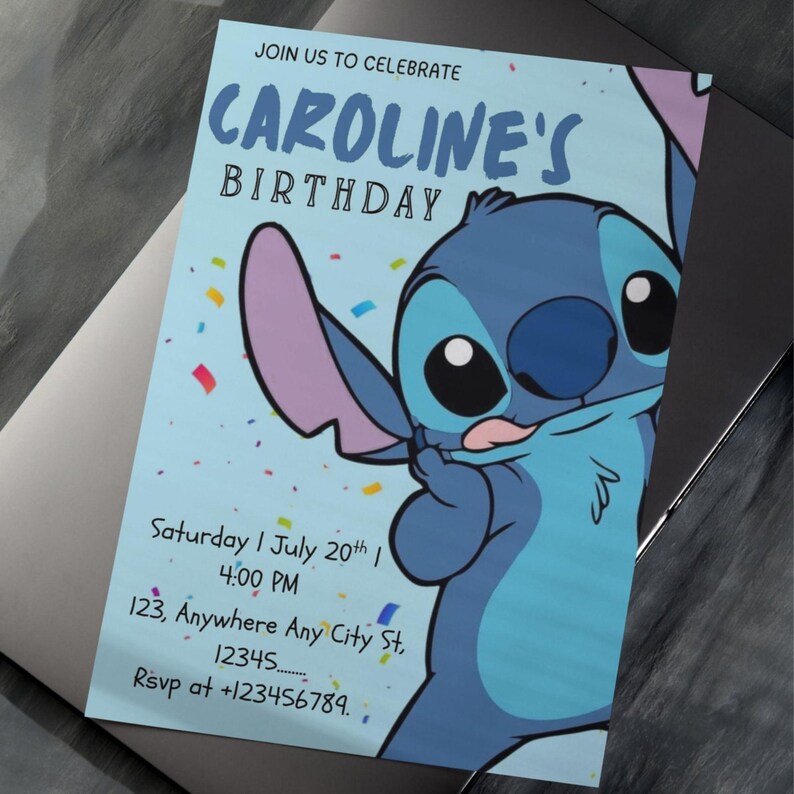Editable Stitch Birthday Invitation, Editable & Printable Template ...