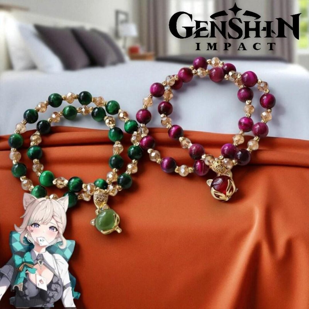 Genshin Impact Lyney Lynette Cosplay Bracelet, Cat Pendant Beads Chain ...