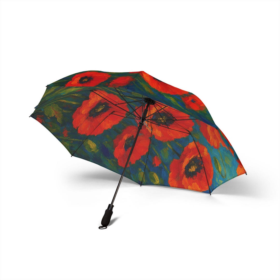 Red Poppy Floral Pattern Semi-automatic Foldable Umbrella | Water ...