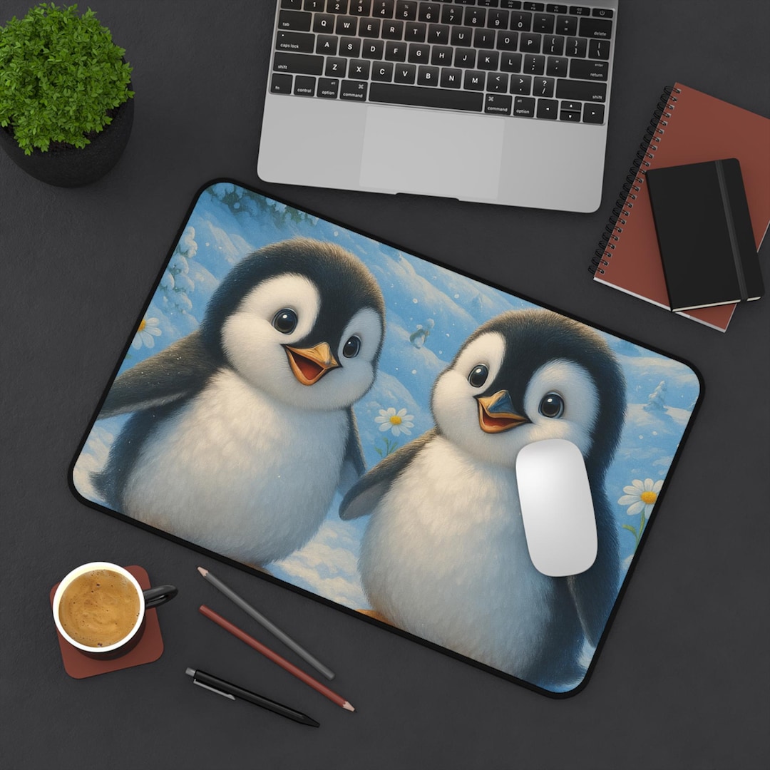 Cute Cartoon Penguin Duo Desk Mat | Cute Penguins Mouse Pad - Etsy