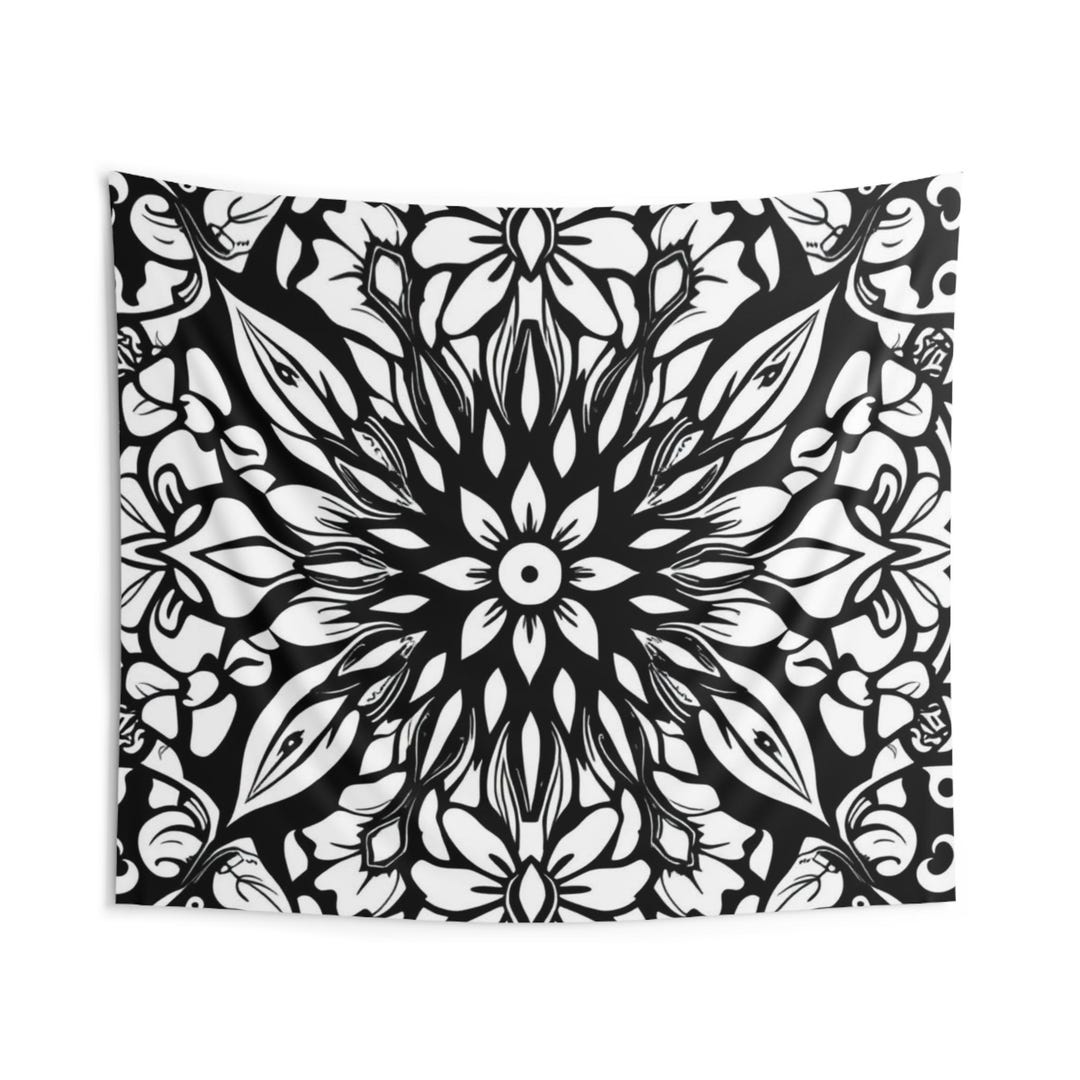 Bohemian Black and White Floral Indoor Wall Tapestry, Home Decor ...