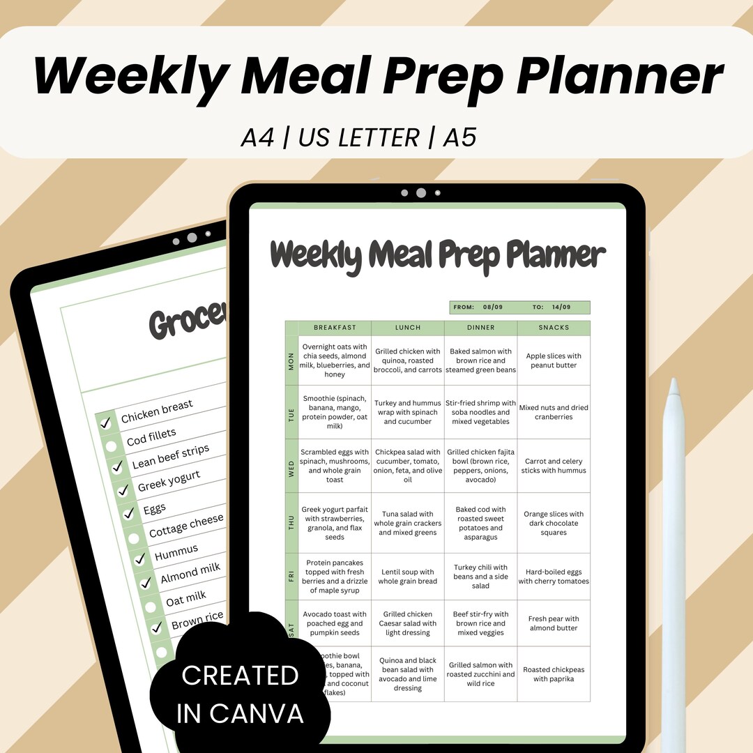 Weekly Meal Prep Planner Printable: Grocery List & Budget (digital ...