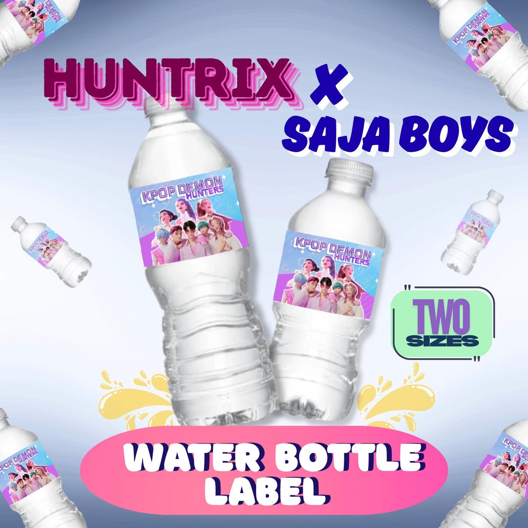 Kpop Water Bottle Labels, Huntrix + Saja Boys Drink Wrapper, Kpop Demon ...