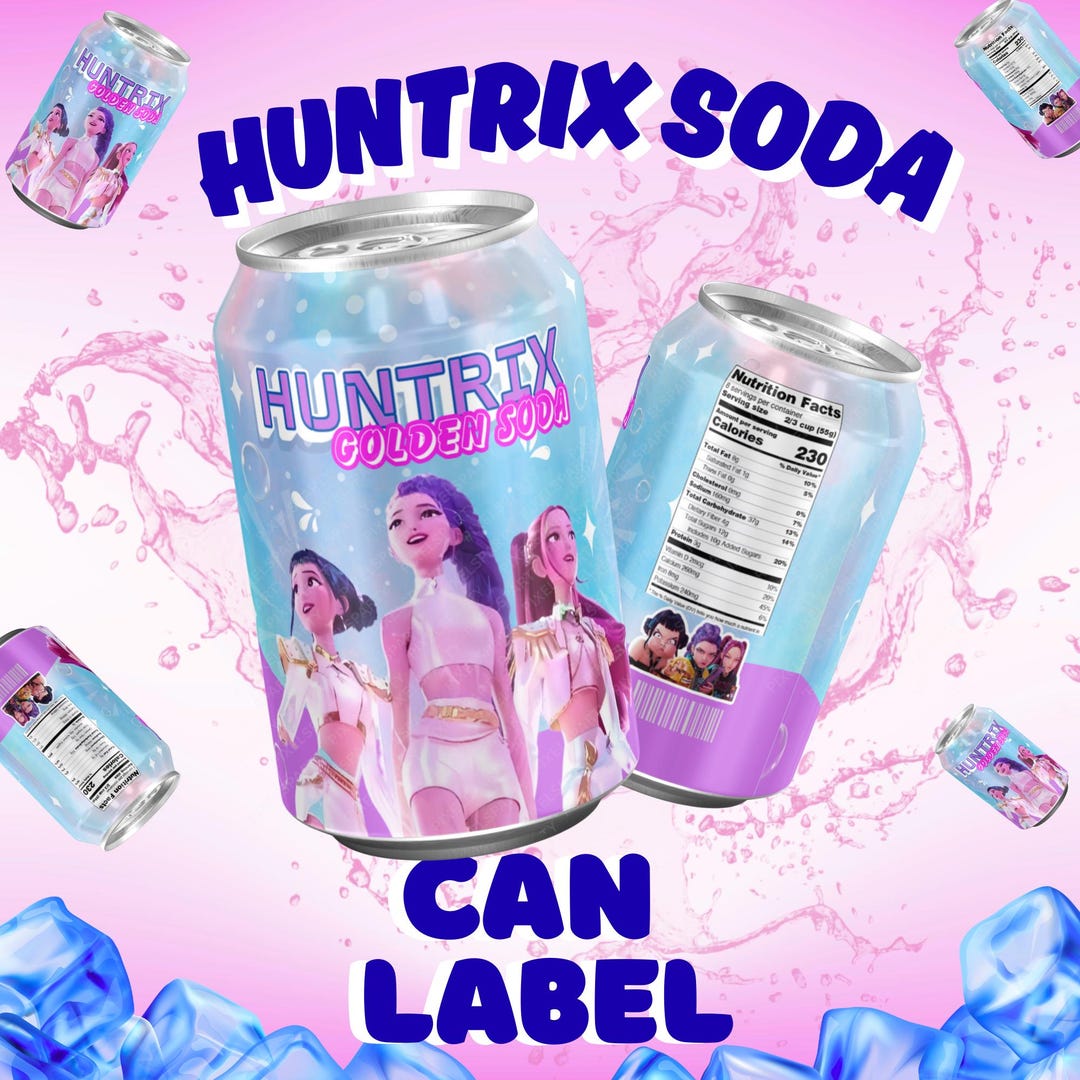 Kpop Demon Hunters, Huntrix Soda Pop Can Labels, Huntrix Can Wrapper, Rumi Mira Zoey, Jinu ...