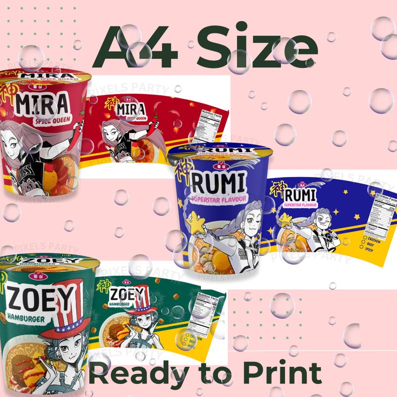 Kpop Demon Hunters, Cup Noodle Labels Ramyeon, Cosplay Party Huntrix ...