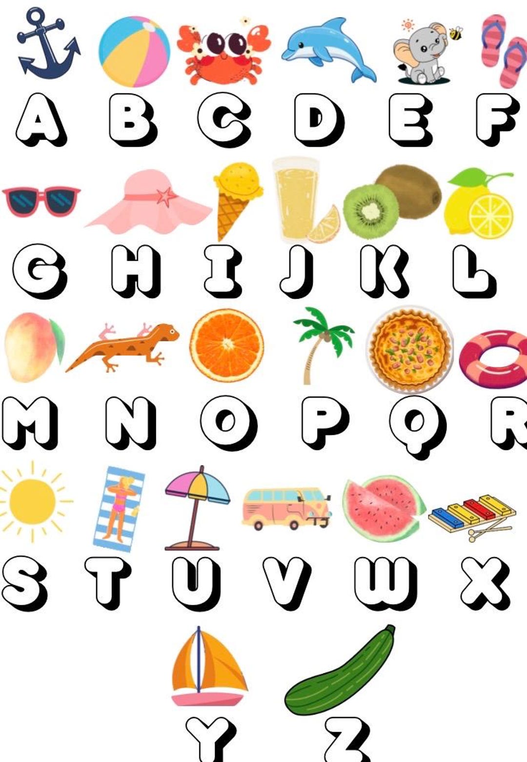 Summer Alphabet Poster | Printable ABC Chart | Kids Room & Classroom ...