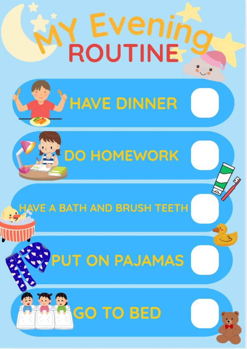 Morning & Evening Routine Chart for Kids. Colourful Printable Visual ...
