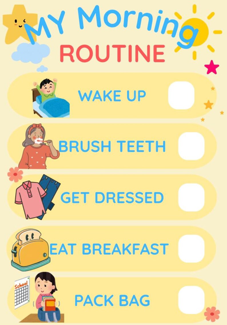 Morning & Evening Routine Chart for Kids. Colourful Printable Visual ...