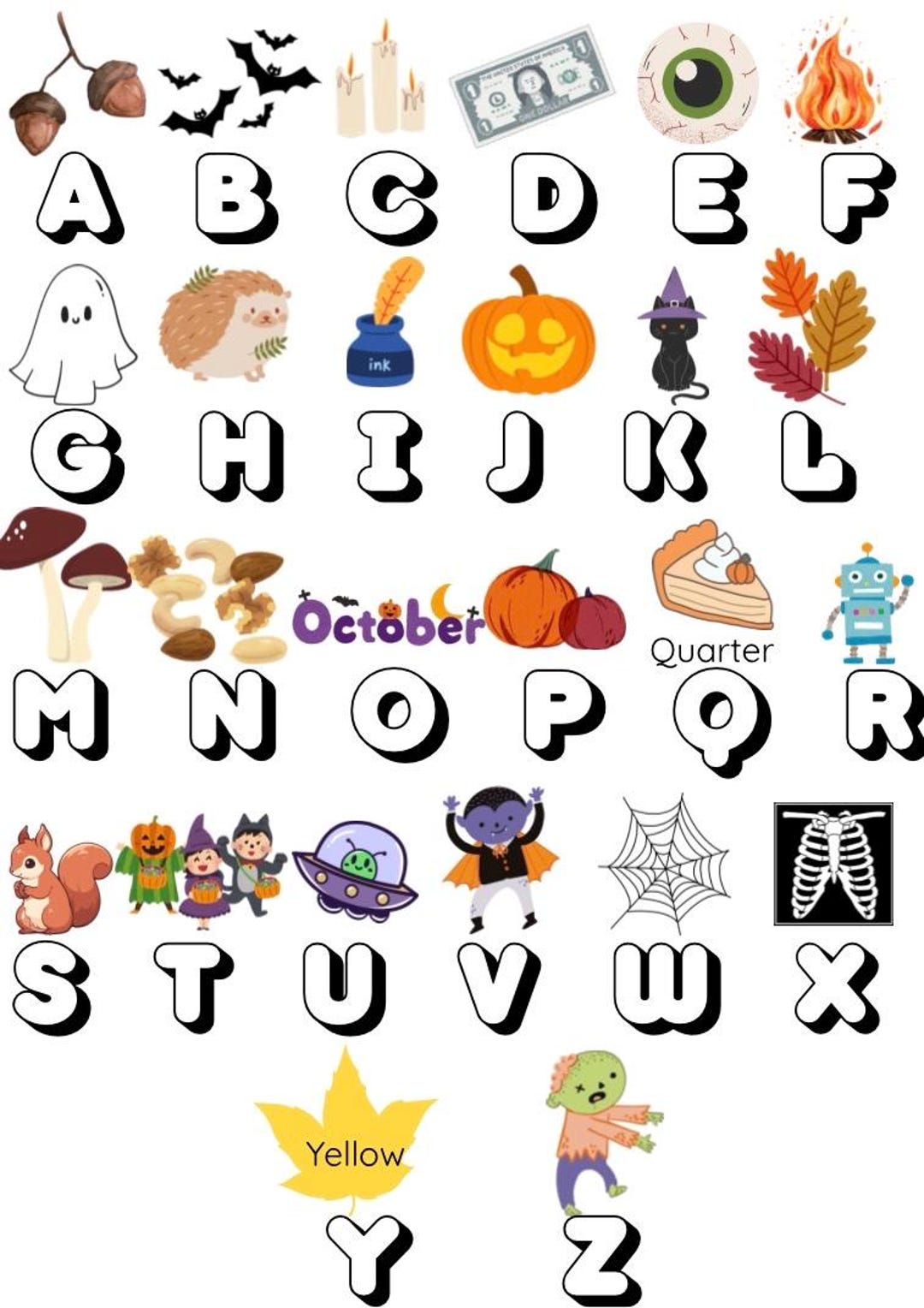 Halloween Alphabet Poster | Autumn ABC Chart | Printable Kids Wall Art ...