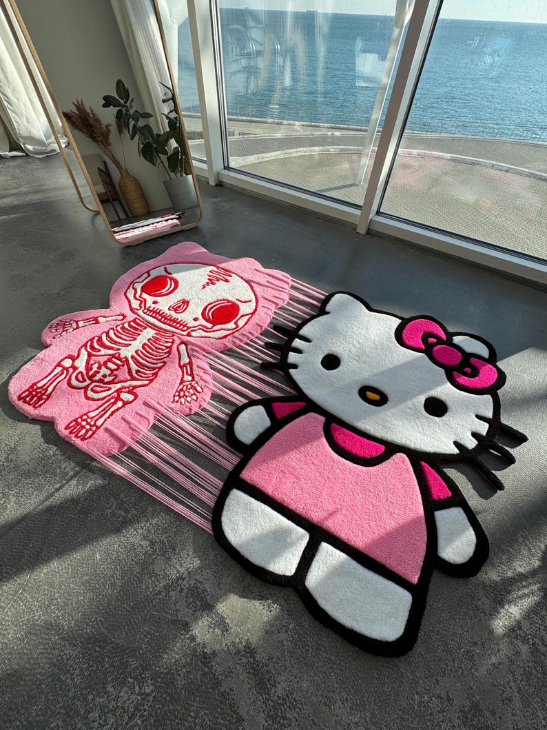 Handmade Kawaii Kitty X-ray Rug, Double Layered Custom Carpet, Unique ...