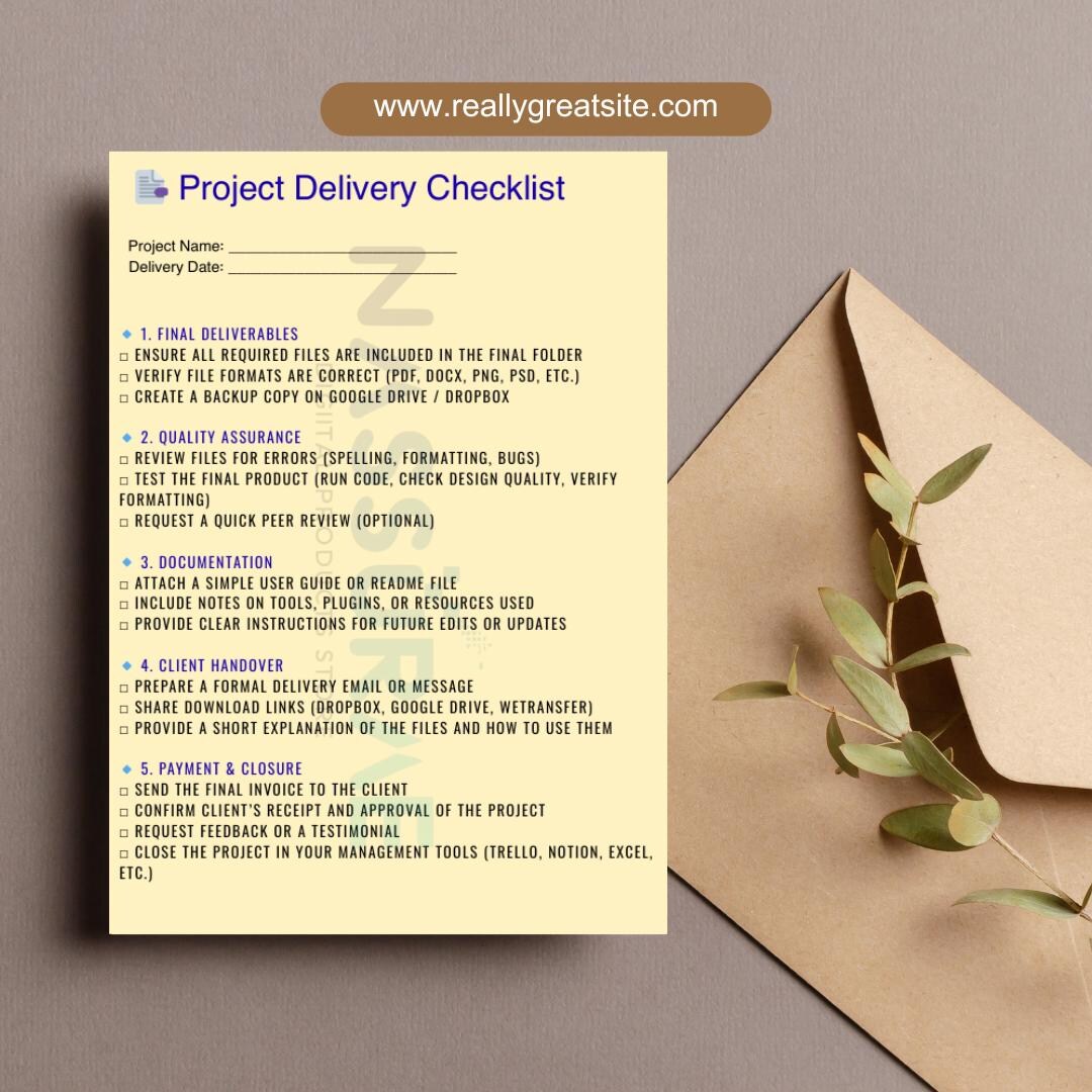 Project Delivery Checklist | Printable PDF Template | Client Handoff ...