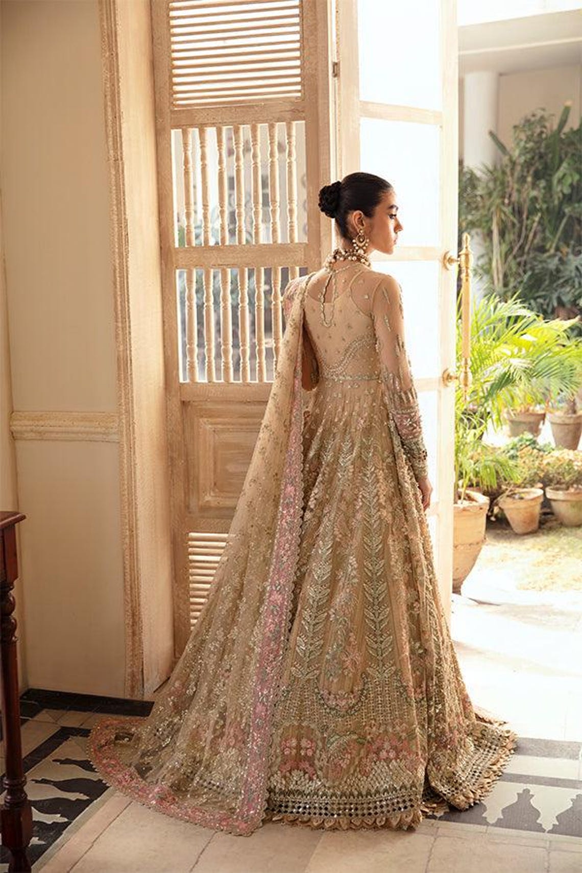 Custom Pakistani Bridal Maxi | Hand Embellished Wedding Dress | Net ...