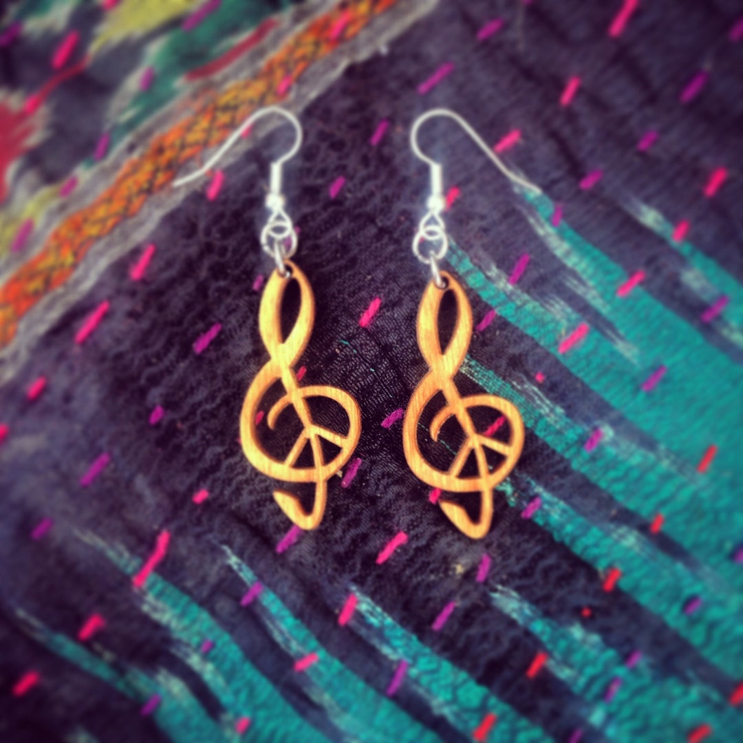 Wood Treble Clef Peace Earrings - Etsy