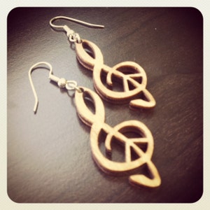 Wood Treble Clef Peace Earrings - Etsy