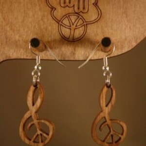 Wood Treble Clef Peace Earrings - Etsy