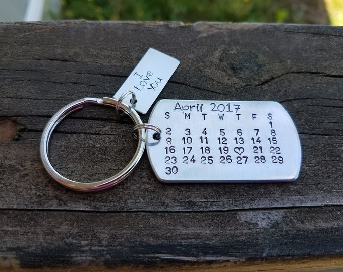 Personalized Hand Stamped Calendar Keychain With Extra Blank, I Love ...