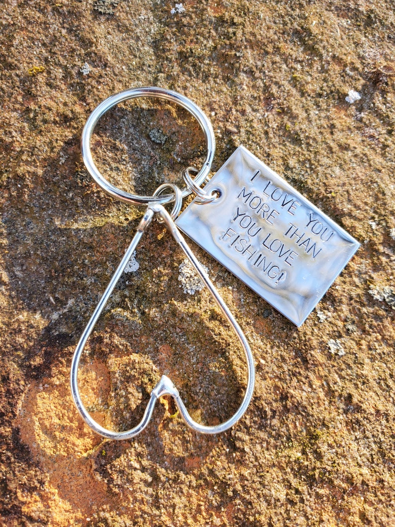 Real Fish Hook Heart Key Chain Personalized Customized I | Etsy