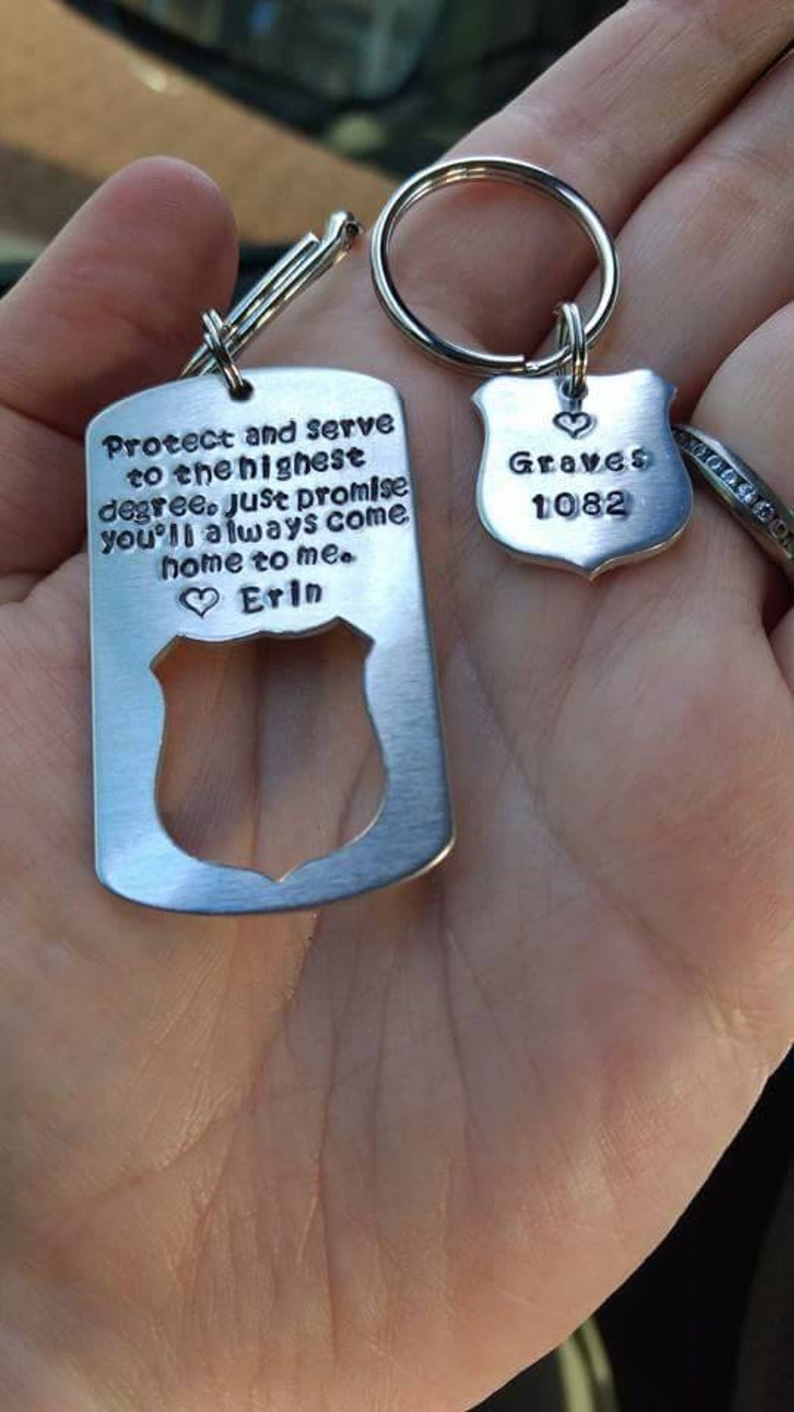 Police Officer Keychain Set Hand Stamped Personalized Just for | Etsy