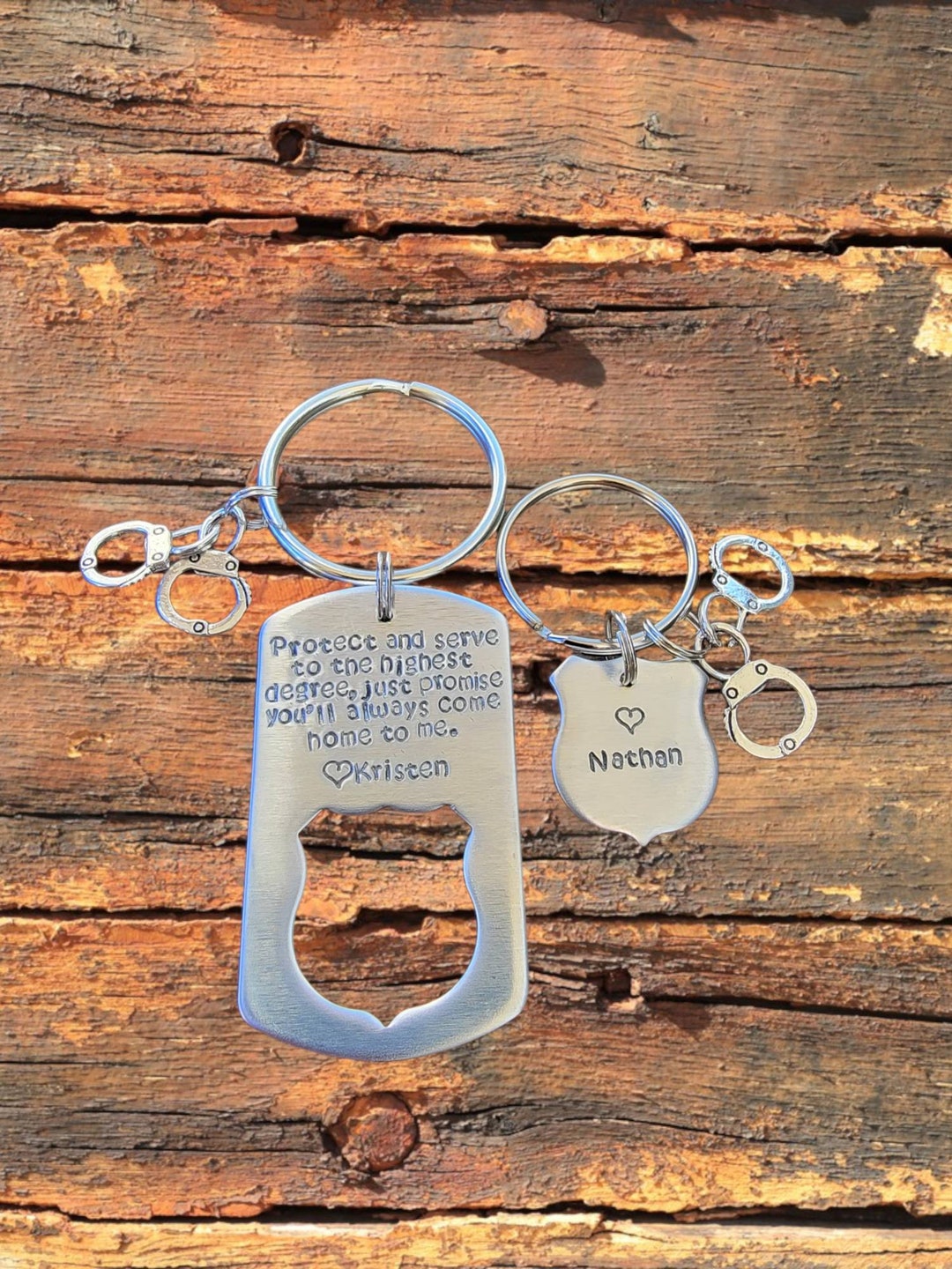 Police Officer Keychain Set Hand Stamped Personalized Just for You ...