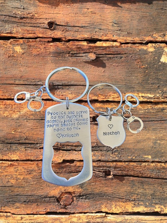 Police Officer Keychain Set Hand Stamped Personalized Just for | Etsy