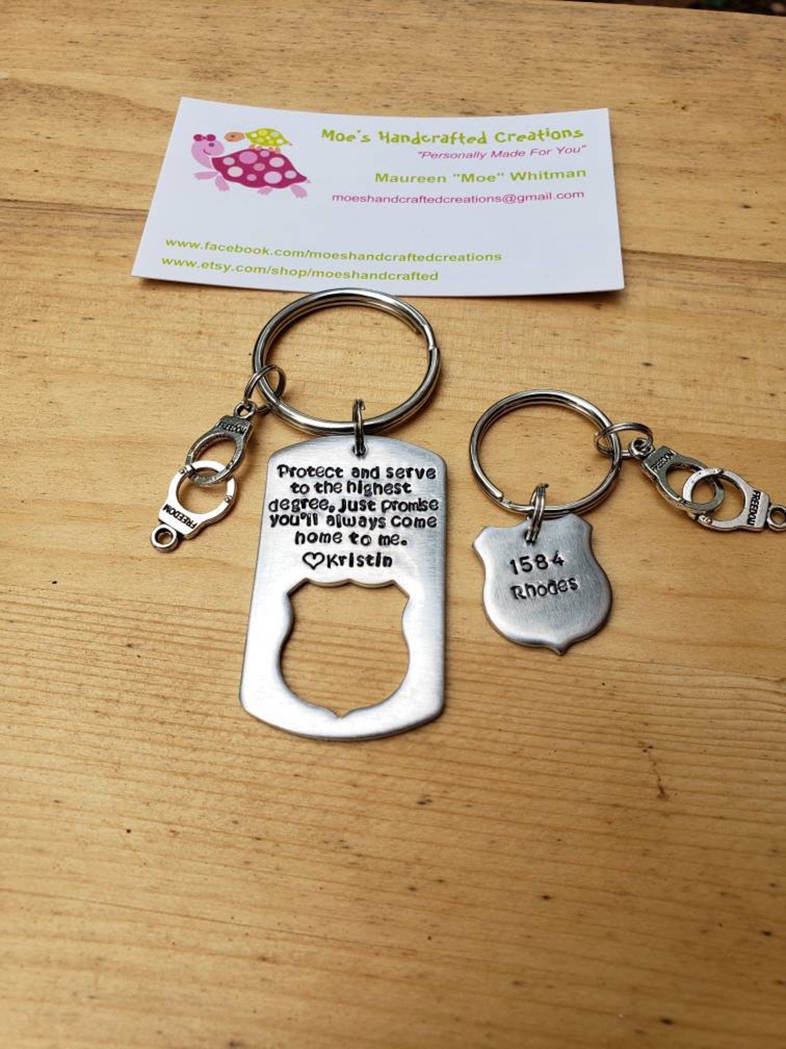 Police Officer Keychain Set Hand Stamped Personalized Just for | Etsy