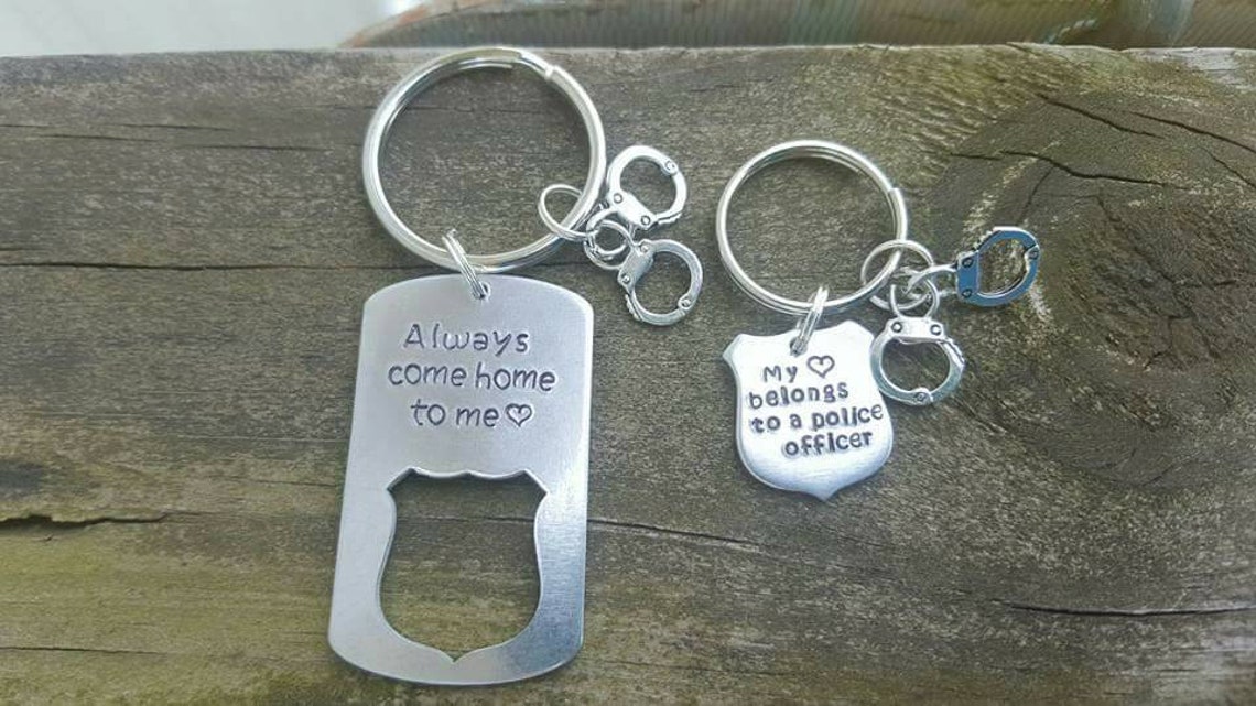 Police Officer Dog Tag And/or Badge Keychains Hand Stamped - Etsy