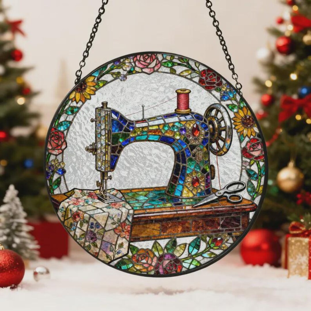 Suncatcher Stained Glass Sewing Machine Ornament Window Hanging Quilter ...