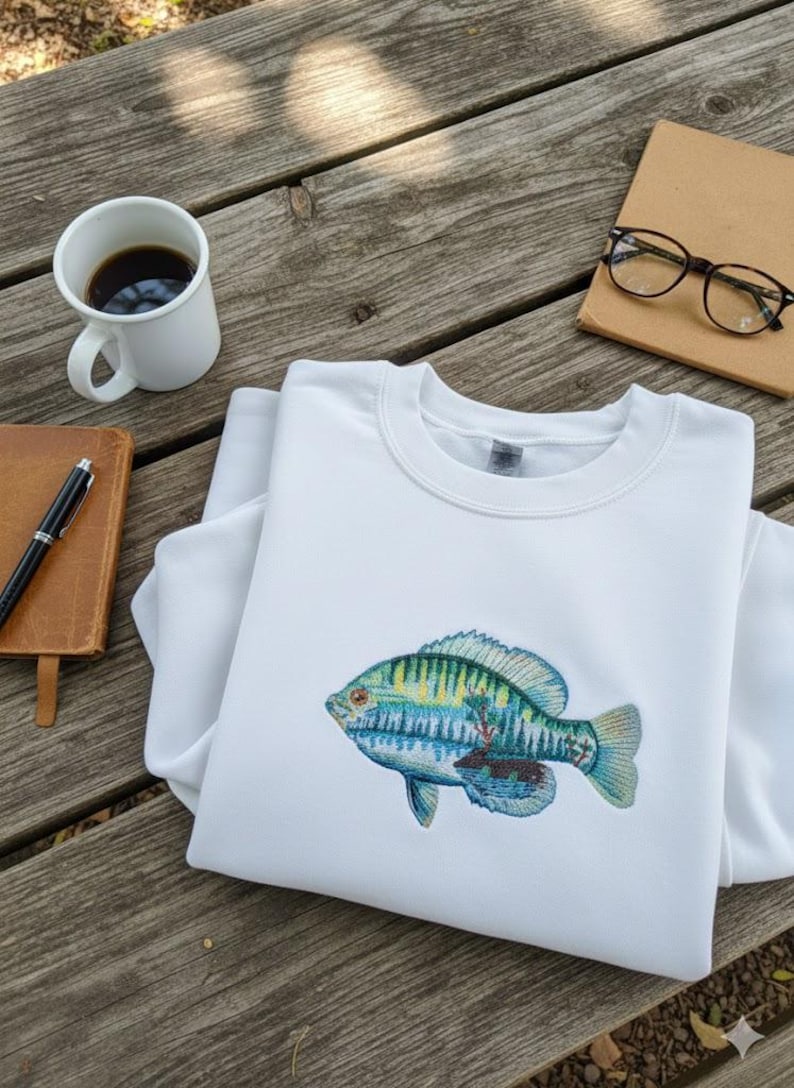 Lakescape Fish Embroidered Crewneck Sweatshirt, Lake Life Sweater ...