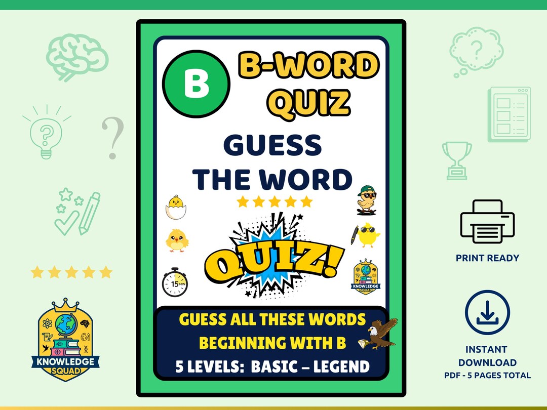 Words Beginning With B Game: Printable Vocabulary Challenge (PDF ...