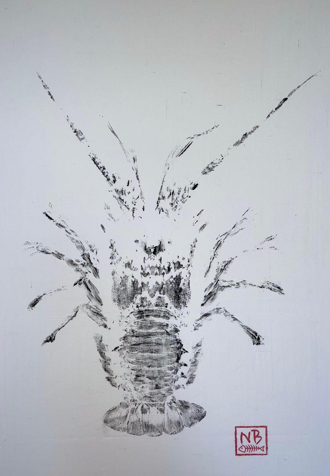 Gyotaku Lobster Print: Traditional Japanese Fish Art, Nautical Coastal ...