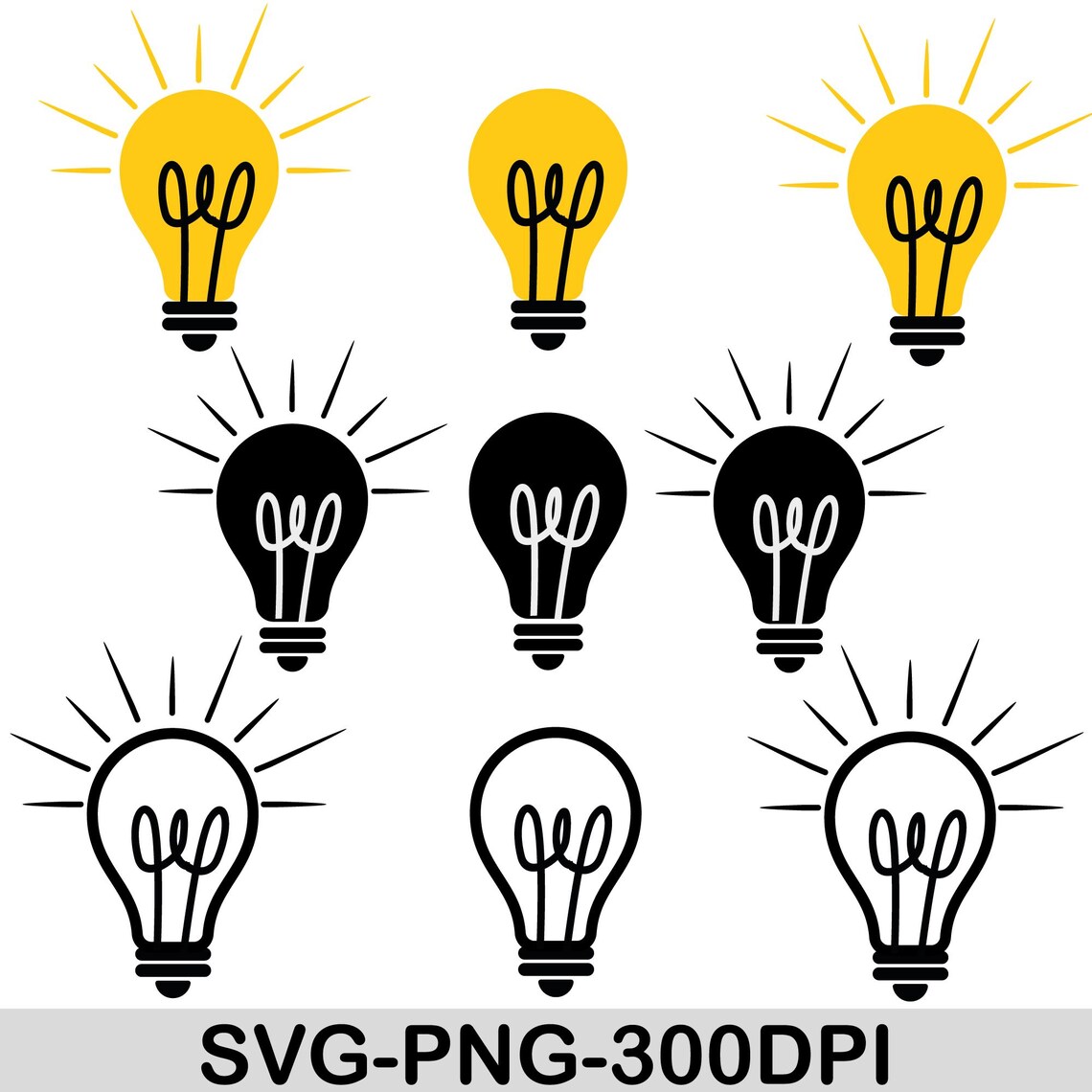 Light Bulb SVG, Light Bulb PNG, Light Bulb Clipart, Light Bulb Bundle ...