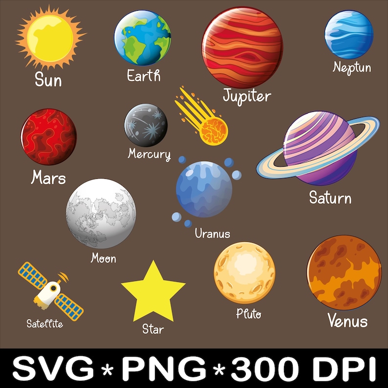 Planets SVG, Space PNG, Solar System Clipart, Instant Digital Download ...